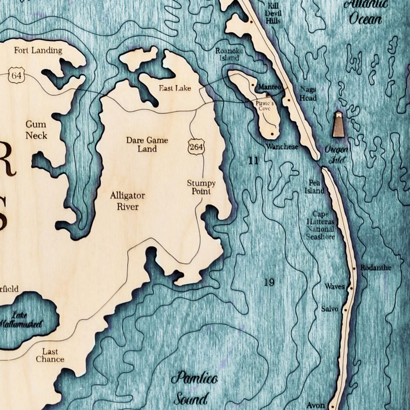 Outer Banks Wall Art - Two-Level 3D Wood Map - Sea and Soul Charts