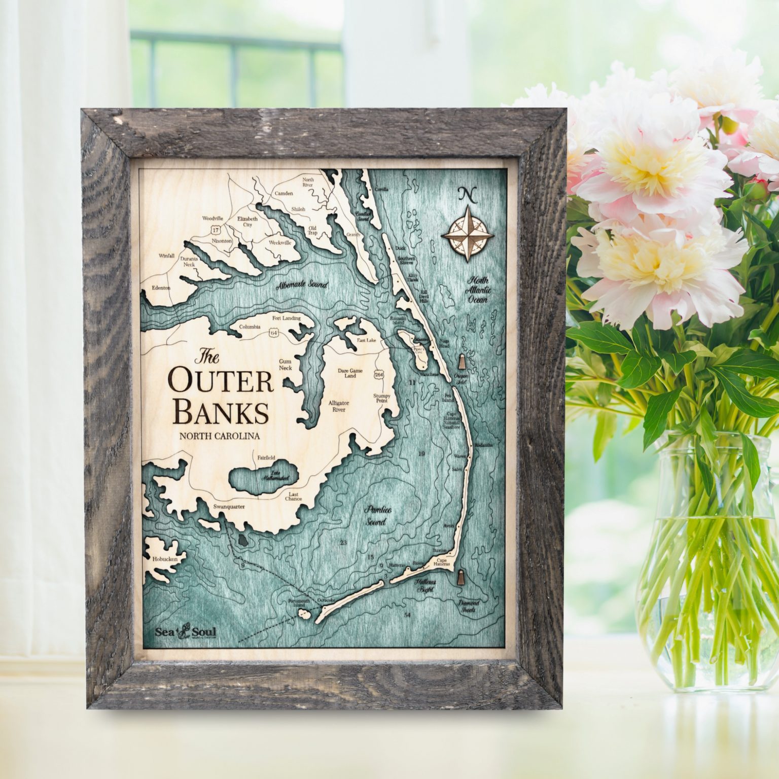 Outer Banks Wall Art - Two-Level 3D Wood Map - Sea and Soul Charts