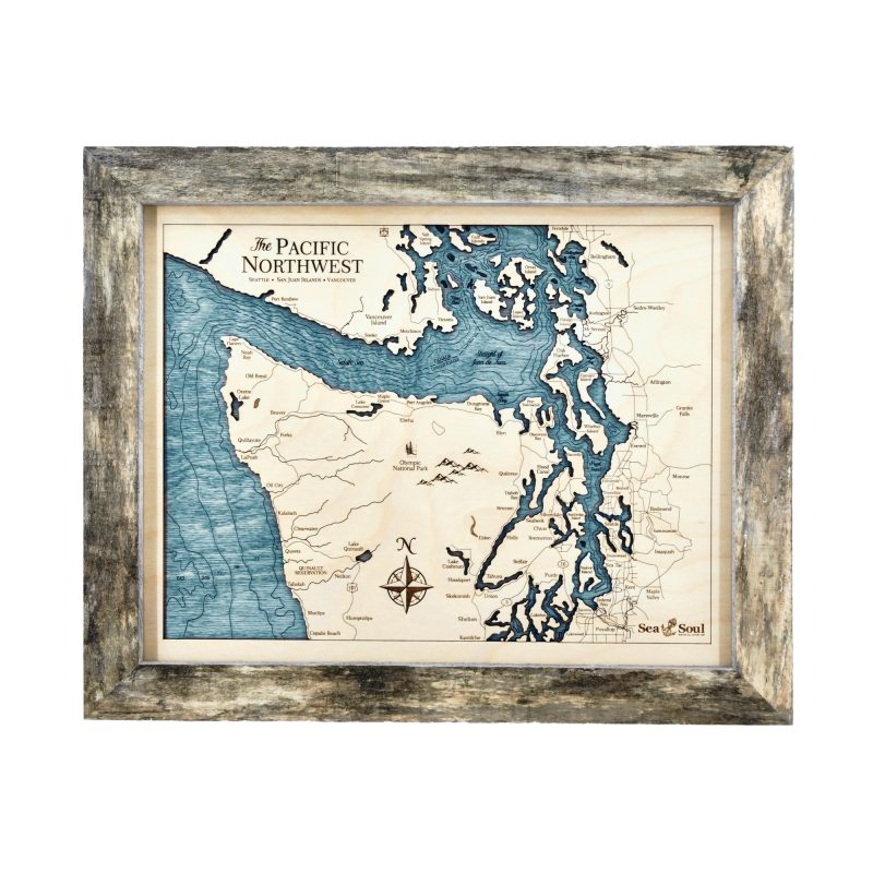 Pacific Northwest Wall Art - Two-Level Wood Map - Sea and Soul Charts