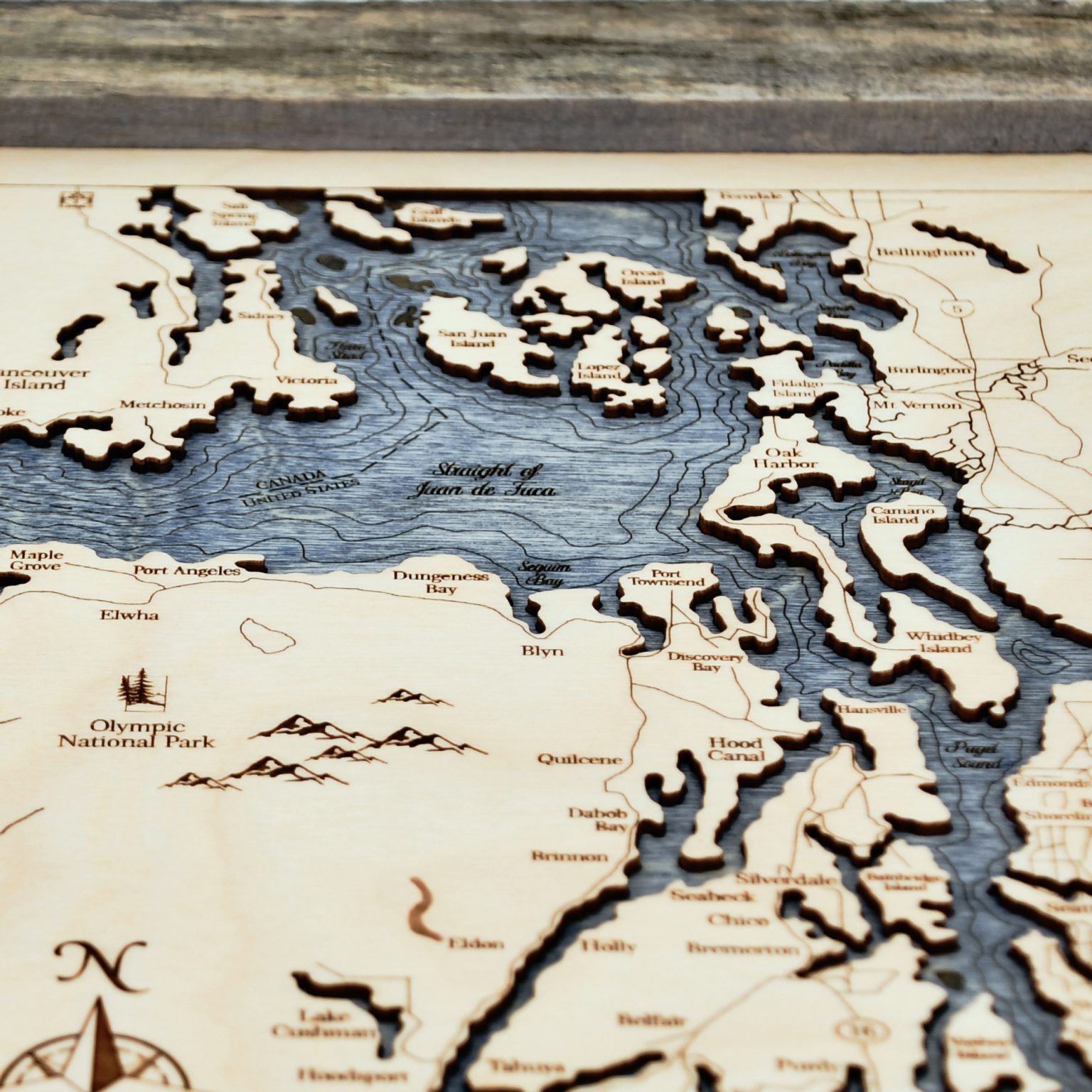 Pacific Northwest Wall Art - Two-Level Wood Map - Sea and Soul Charts