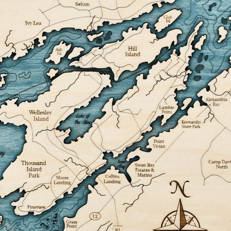 Thousand Islands Wall Art - Two-Level Wood Map - Sea and Soul Charts