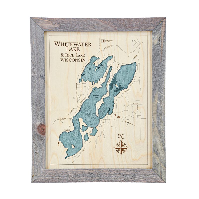 Whitewater Lake Wall Art - Two-Level 3D Wood Map - Sea and Soul Charts
