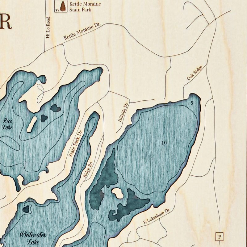 Whitewater Lake Wall Art - Two-Level 3D Wood Map - Sea and Soul Charts