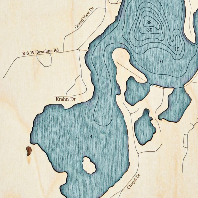 Whitewater Lake Wall Art - Two-Level 3D Wood Map - Sea and Soul Charts