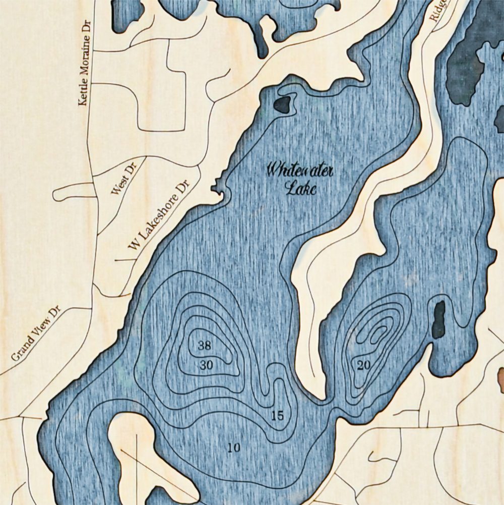Whitewater Lake Wall Art - Two-Level 3D Wood Map - Sea and Soul Charts