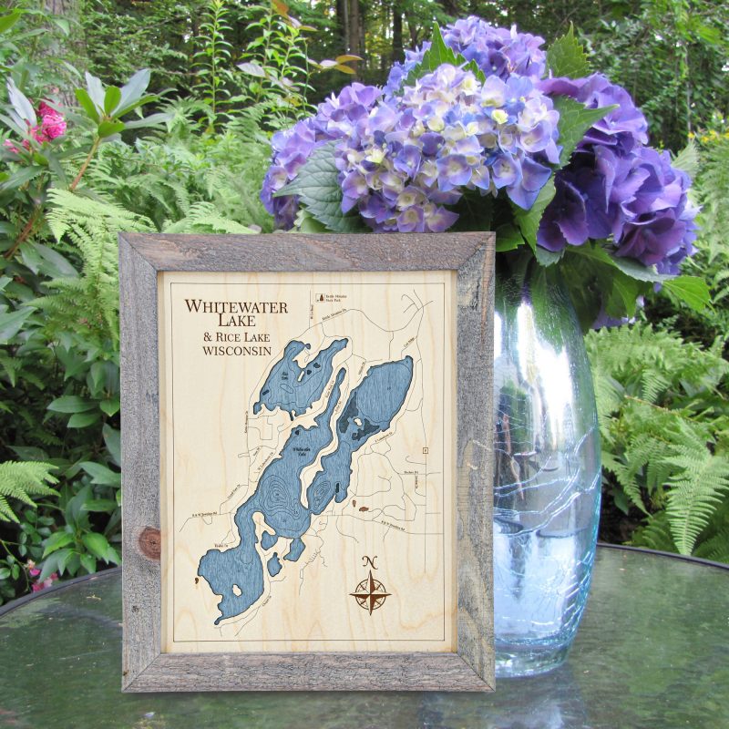 Whitewater Lake Wall Art - Two-Level 3D Wood Map - Sea and Soul Charts