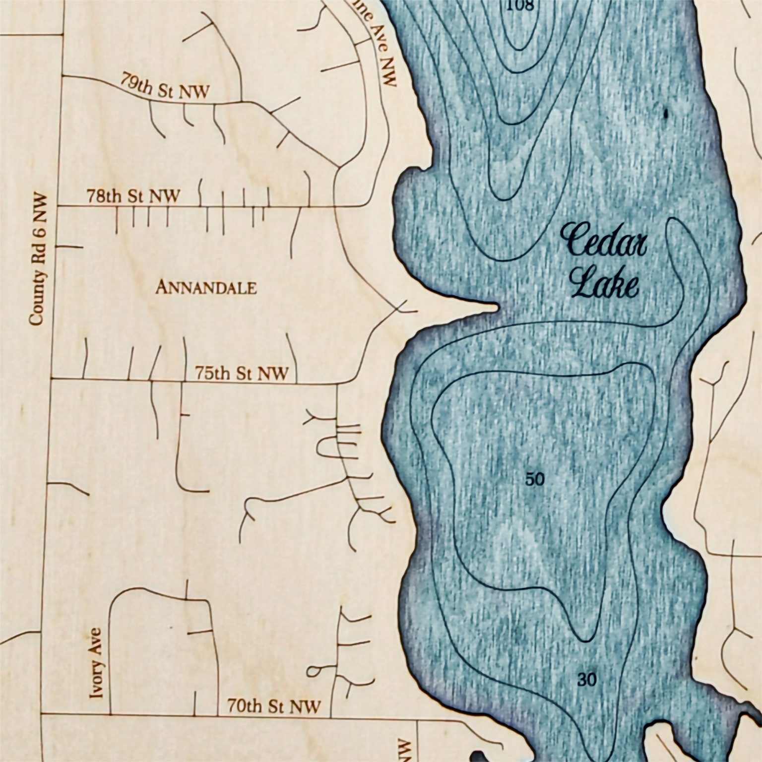 Cedar Lake Wall Art - Two-Level 3D Wood Map - Sea and Soul Charts