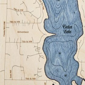 Cedar Lake Wall Art - Two-Level 3D Wood Map - Sea and Soul Charts