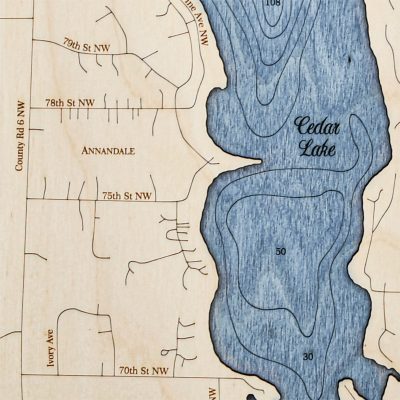 Cedar Lake Wall Art - Two-Level 3D Wood Map - Sea and Soul Charts