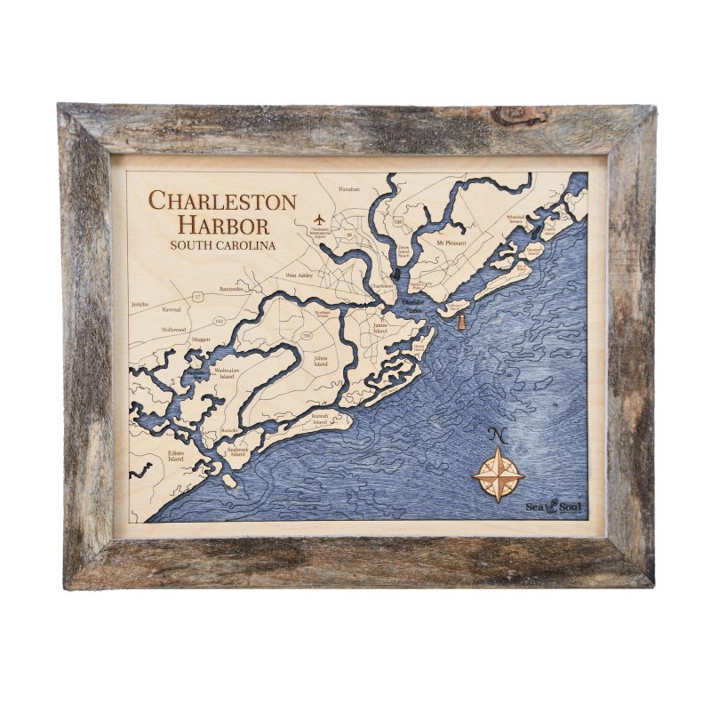 Charleston Harbor Wall Art - Two-Level Wood Map - Sea and Soul Charts