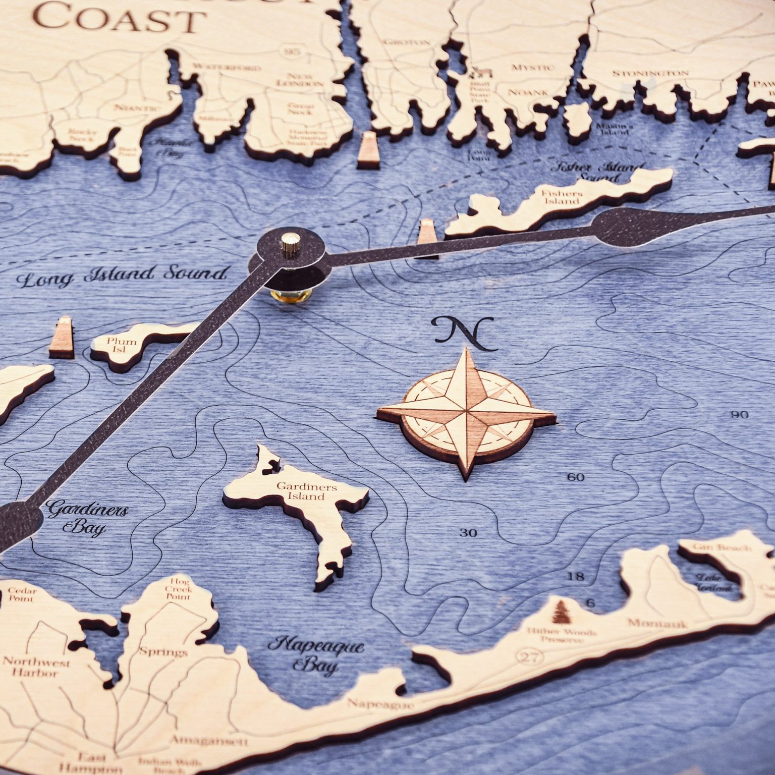 Connecticut Coast Nautical Map Clock - Sea and Soul Charts