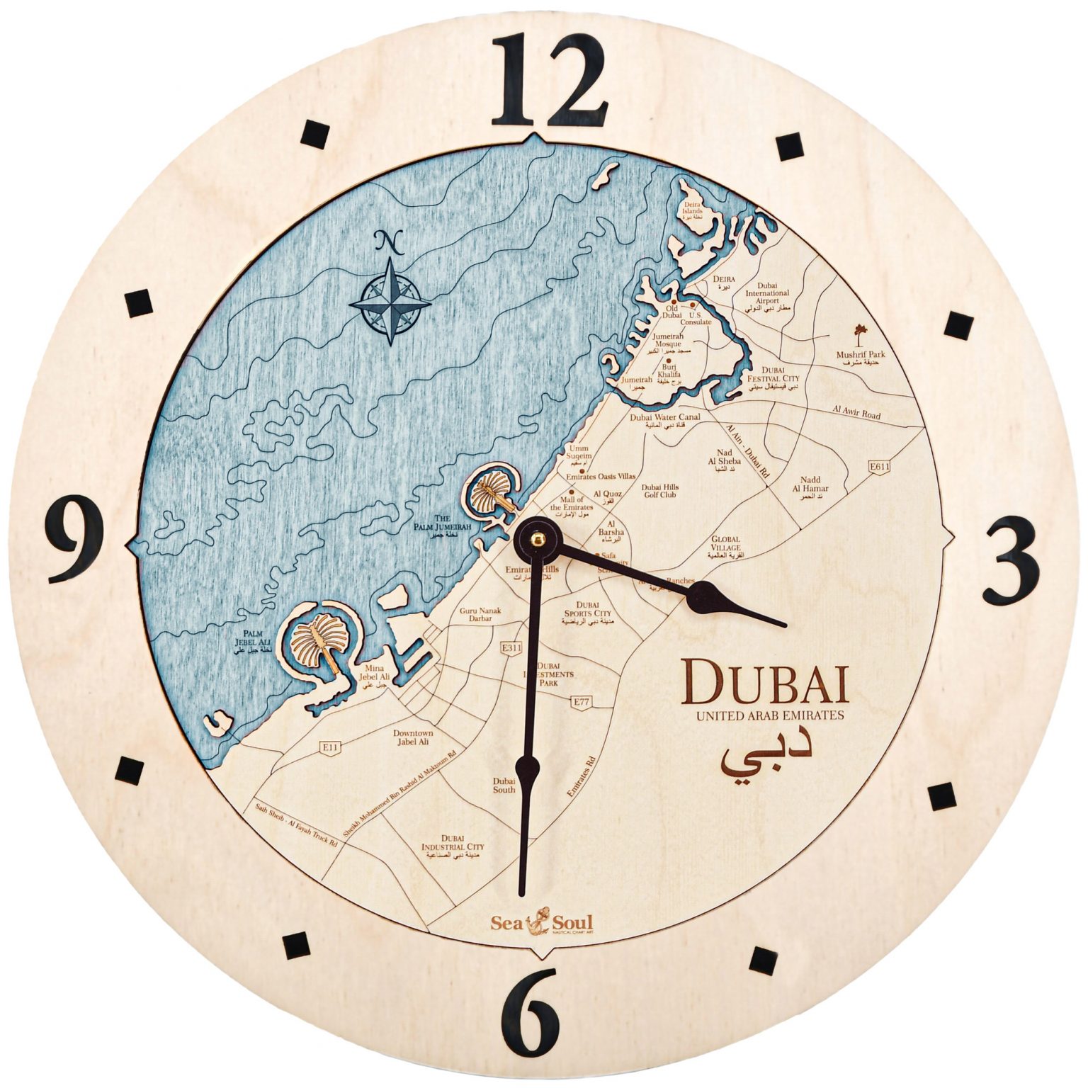 Dubai Nautical Map Clock - Sea and Soul Charts
