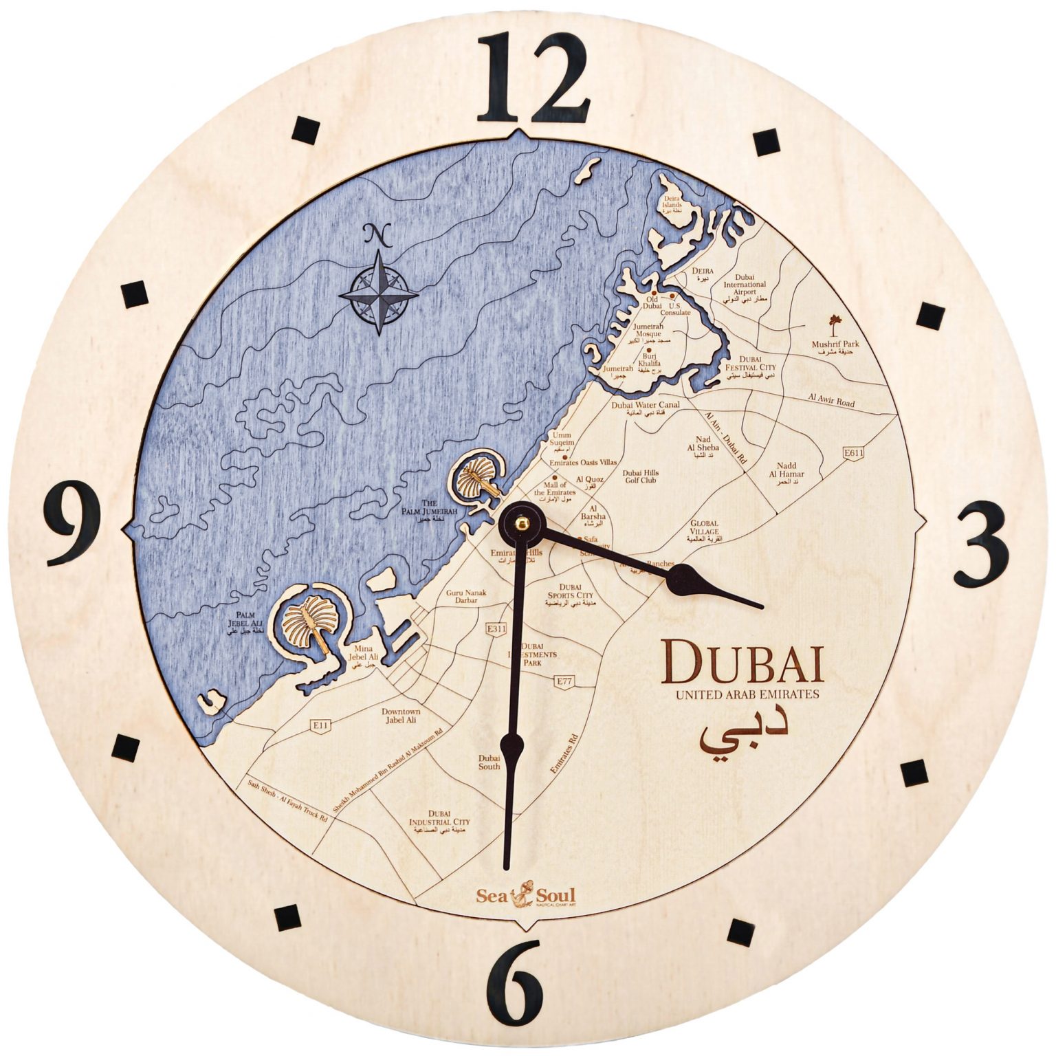 Dubai Nautical Map Clock - Sea and Soul Charts