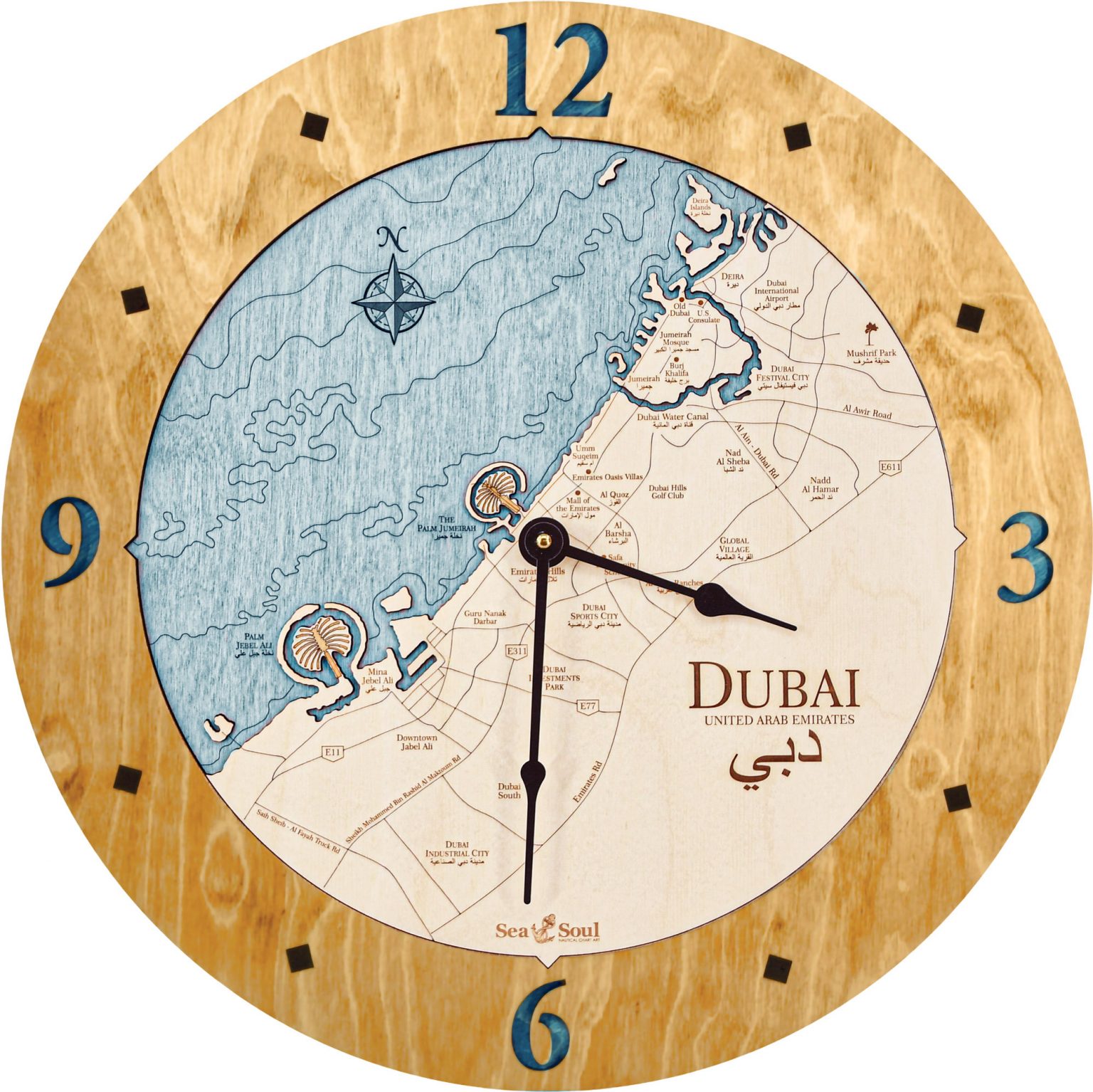 Dubai Nautical Map Clock - Sea and Soul Charts