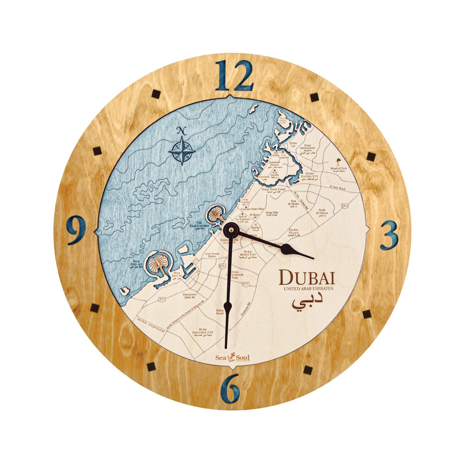 Dubai Nautical Map Clock - Sea and Soul Charts