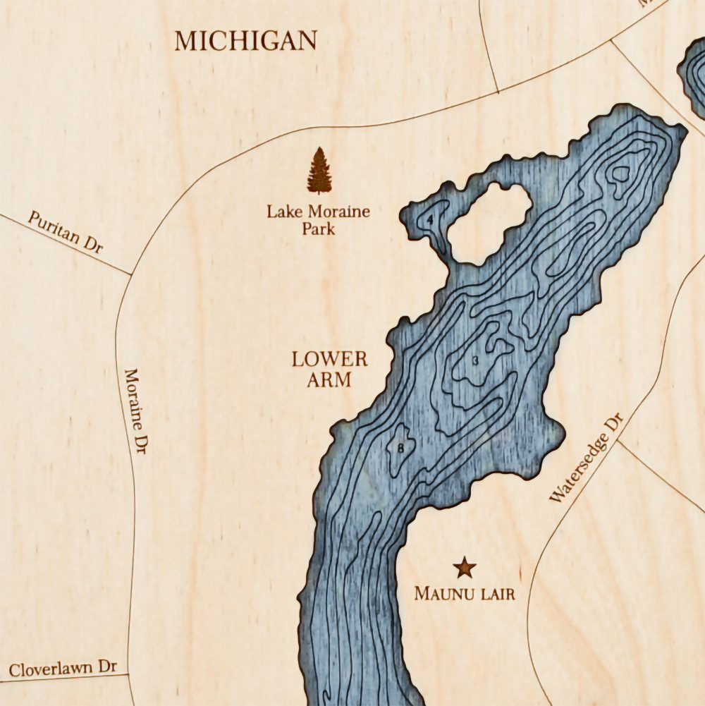 Lake Moraine Wall Art - Two-Level 3D Wood Map - Sea and Soul Charts
