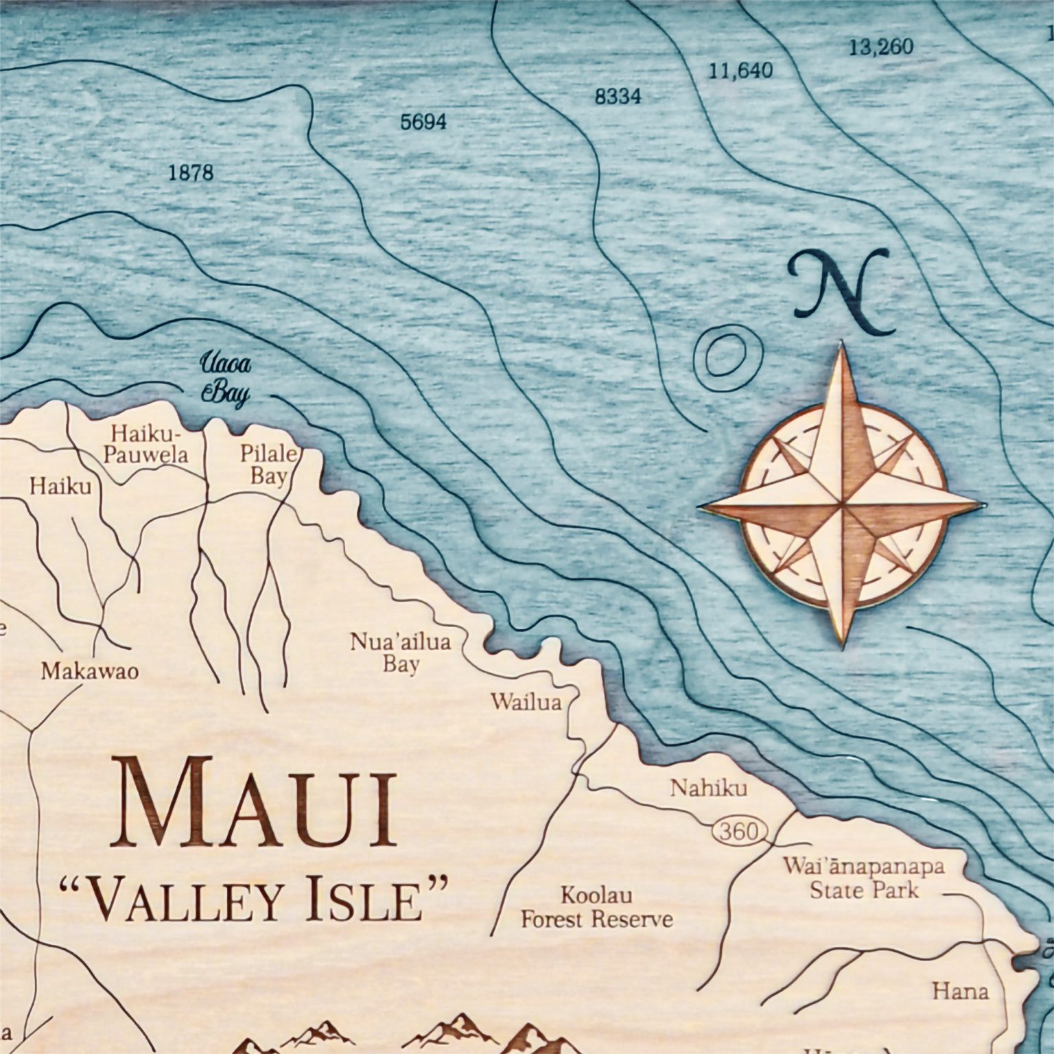 Maui Hawaii Wall Art - Two-Level 3D Wood Map - Sea and Soul Charts