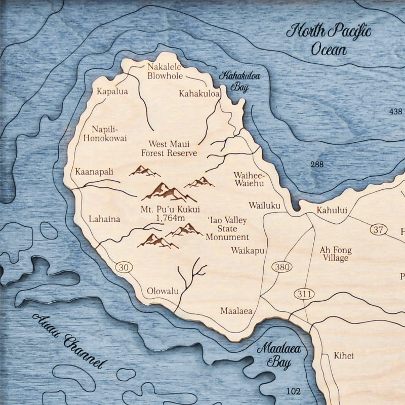 Maui Hawaii Wall Art - Two-Level 3D Wood Map - Sea and Soul Charts