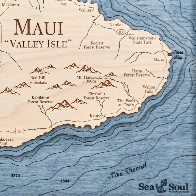 Maui Hawaii Wall Art - Two-Level 3D Wood Map - Sea and Soul Charts
