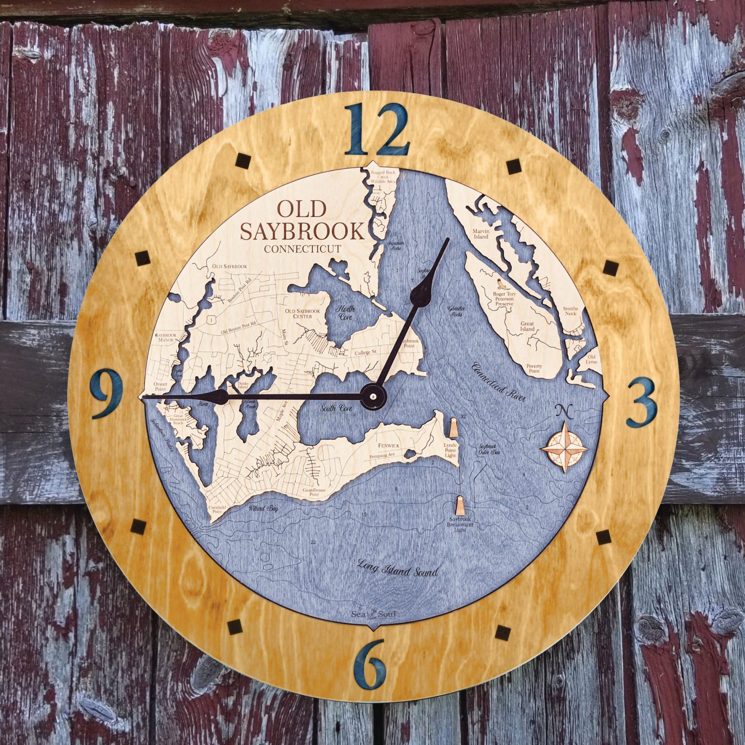 Old Saybrook Nautical Map Clock - Sea and Soul Charts