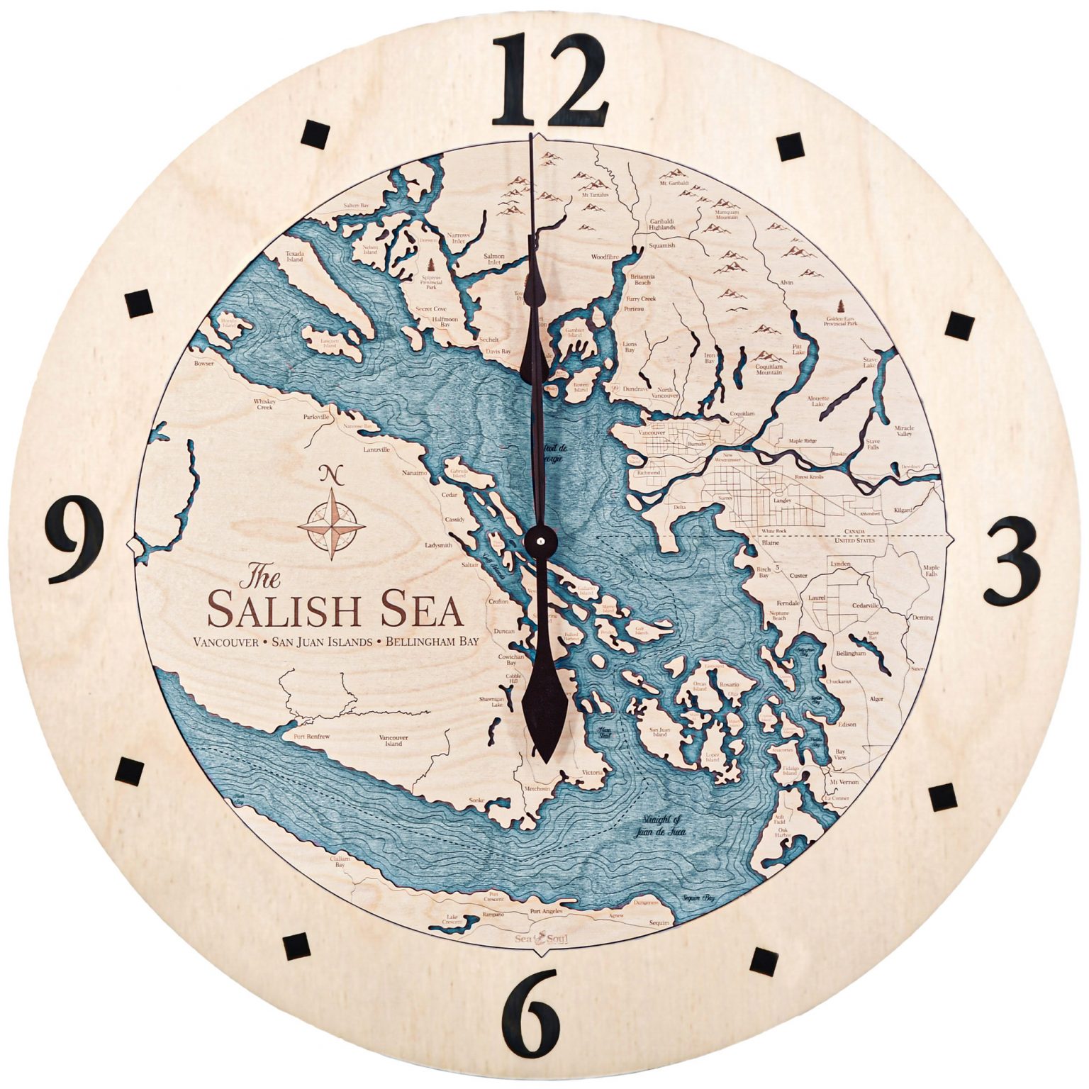 Salish Sea Nautical Map Clock - Sea and Soul Charts