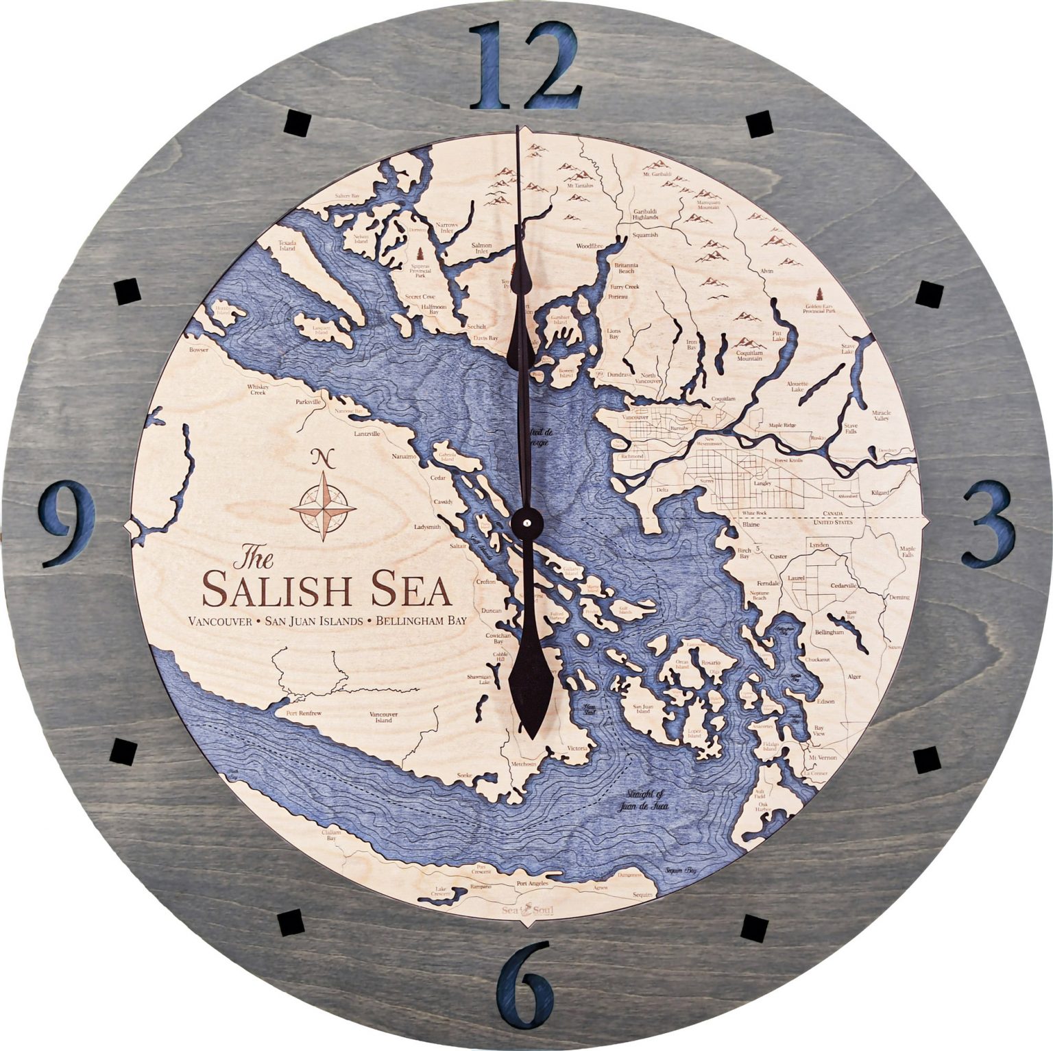 Salish Sea Nautical Map Clock - Sea and Soul Charts