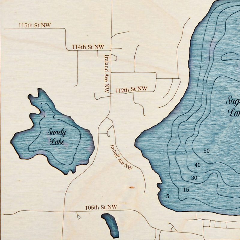 Sugar Lake Wall Art - Two-Level 3D Wood Map - Sea and Soul Charts