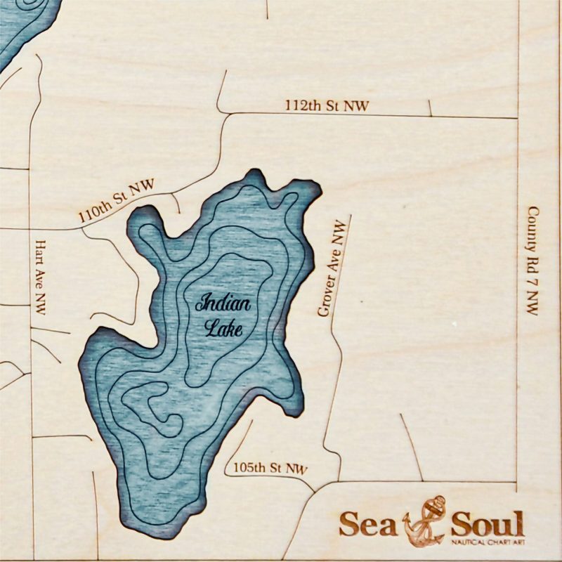 Sugar Lake Wall Art - Two-Level 3D Wood Map - Sea and Soul Charts