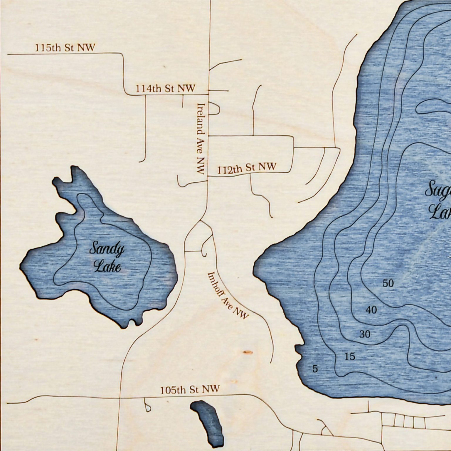 Sugar Lake Wall Art - Two-Level 3D Wood Map - Sea and Soul Charts