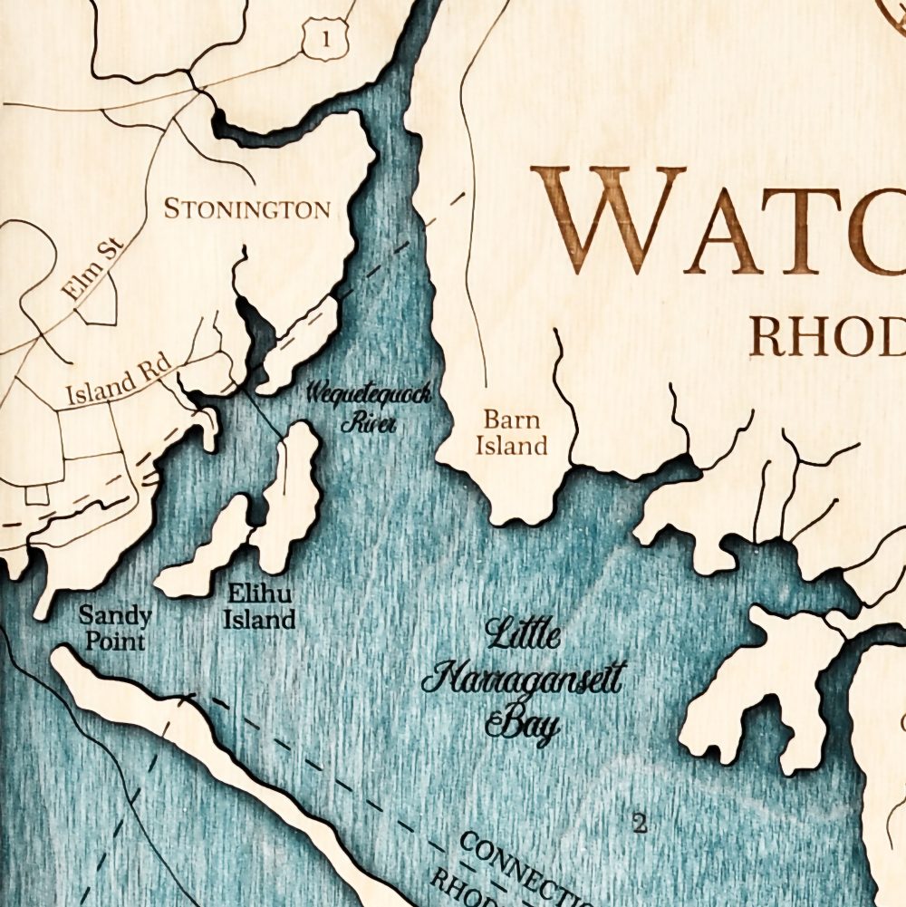 Watch Hill Wall Art - Two-Level 3D Wood Map - Sea and Soul Charts