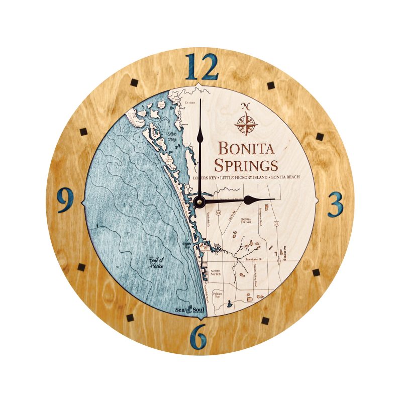 24" Bonita Springs Nautical Map Clock - Sea and Soul Charts