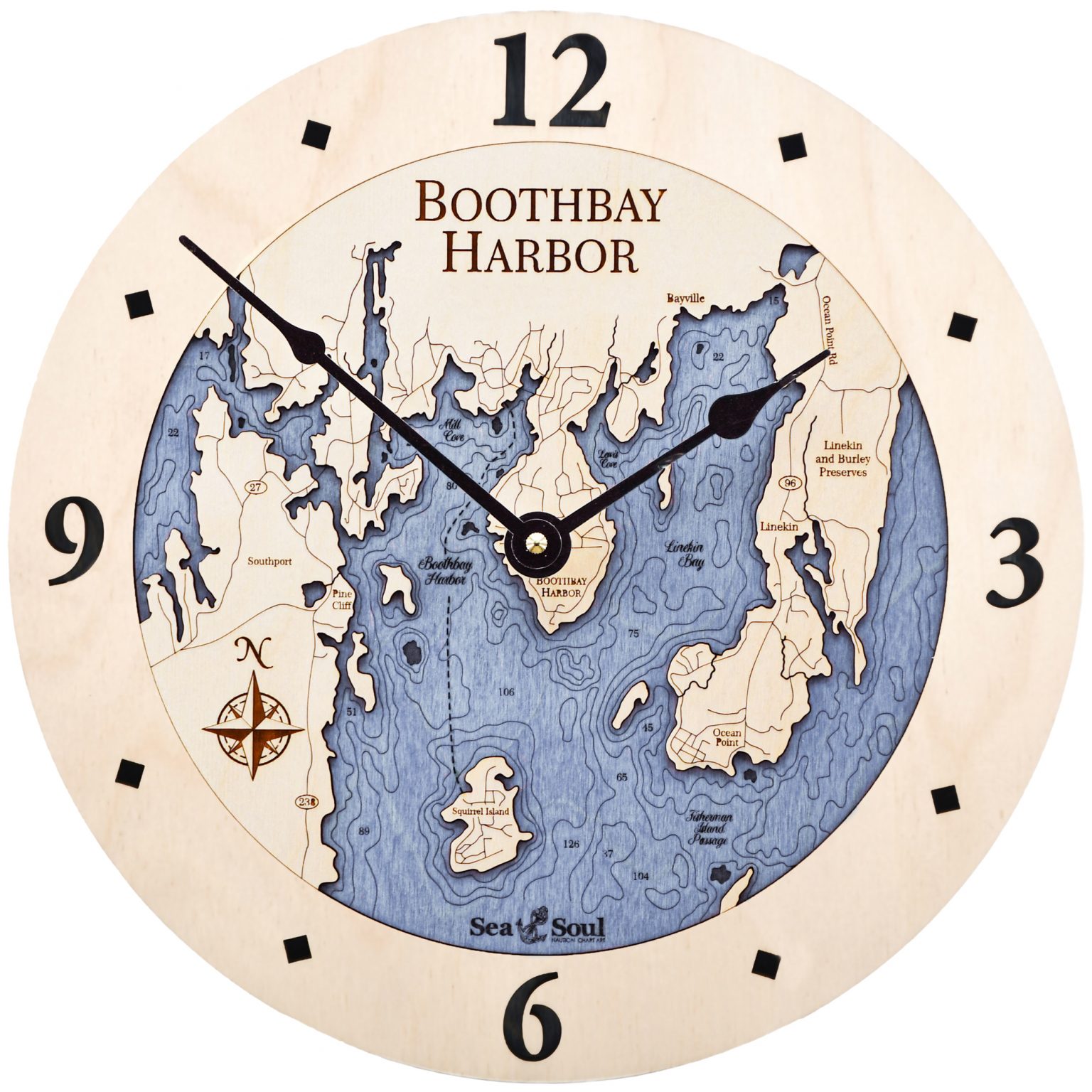 12" Boothbay Harbor Nautical Map Clock - Sea and Soul Charts