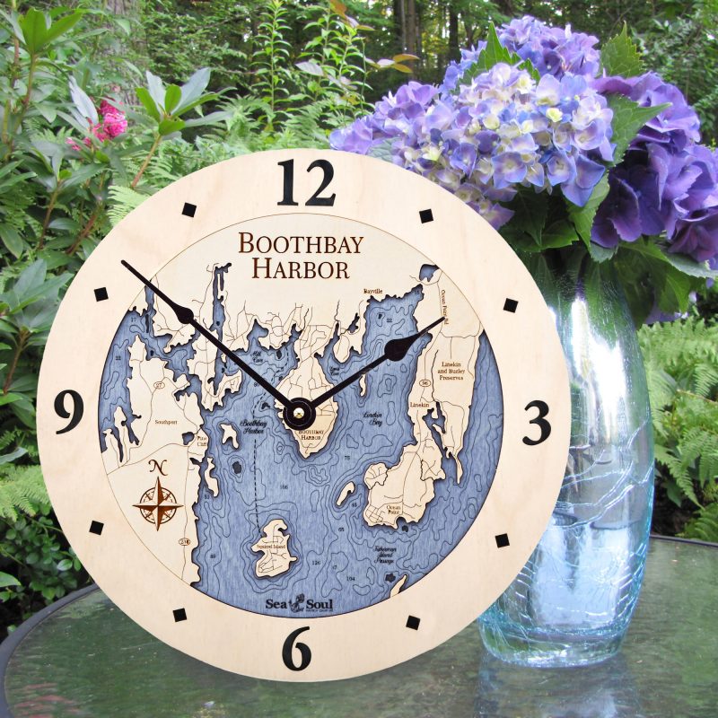 12" Boothbay Harbor Nautical Map Clock - Sea and Soul Charts