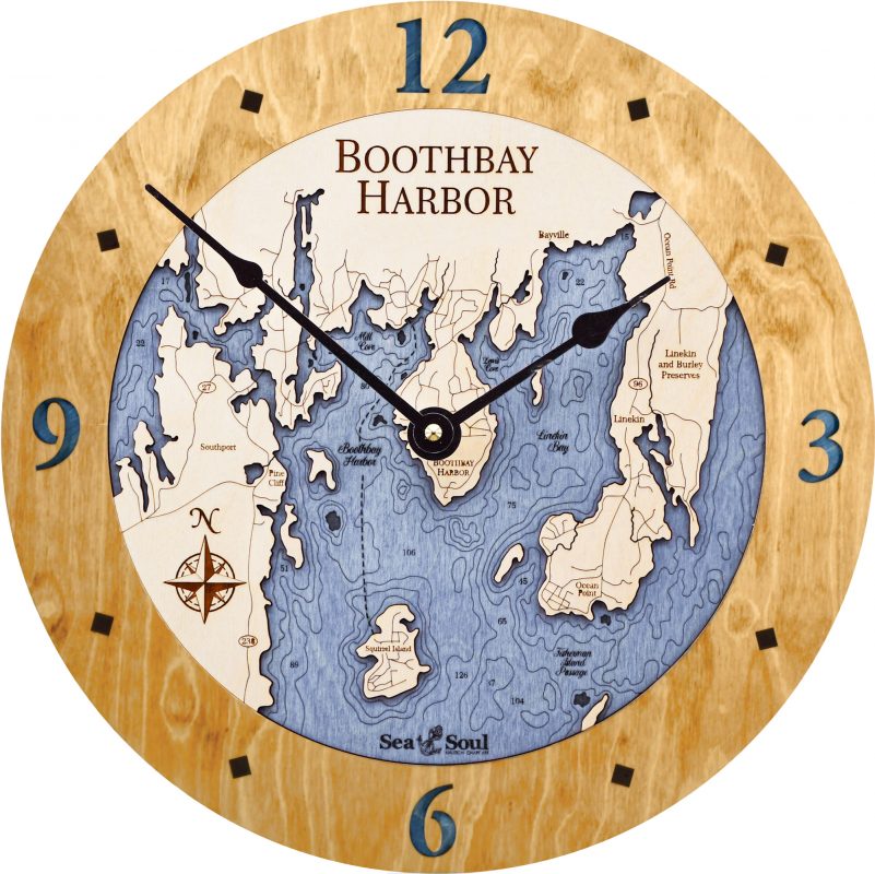 16" Boothbay Harbor Nautical Map Clock - Sea and Soul Charts