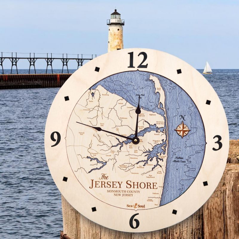 36" Jersey Shore Nautical Map Clock - Sea and Soul Charts