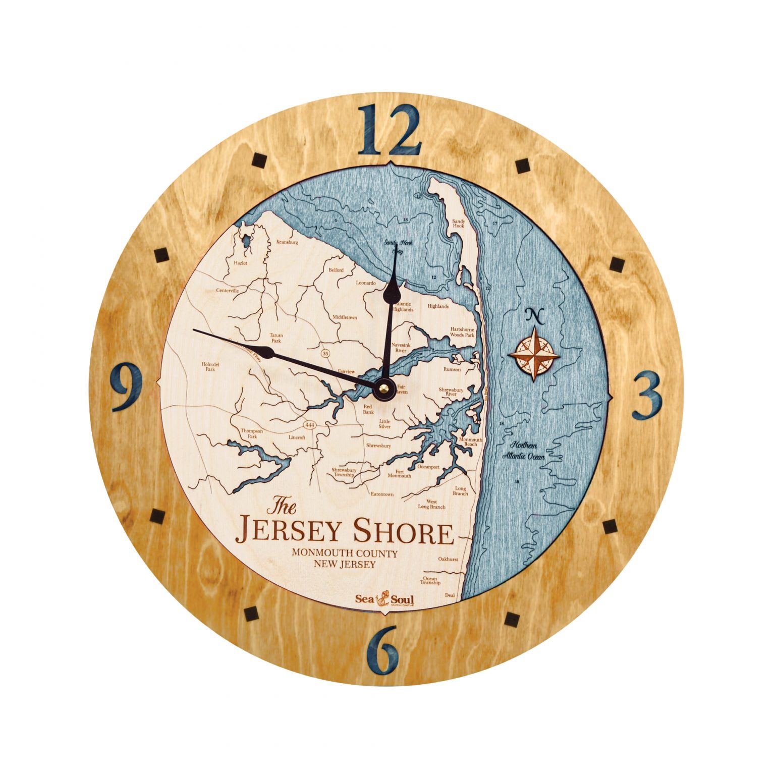 36" Jersey Shore Nautical Map Clock - Sea and Soul Charts