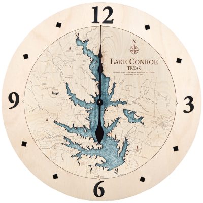 12" Lake Conroe Nautical Map Clock - Sea and Soul Charts