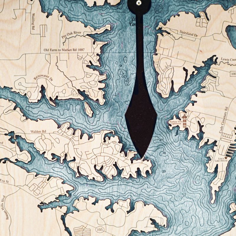 36" Lake Conroe Nautical Map Clock - Sea and Soul Charts