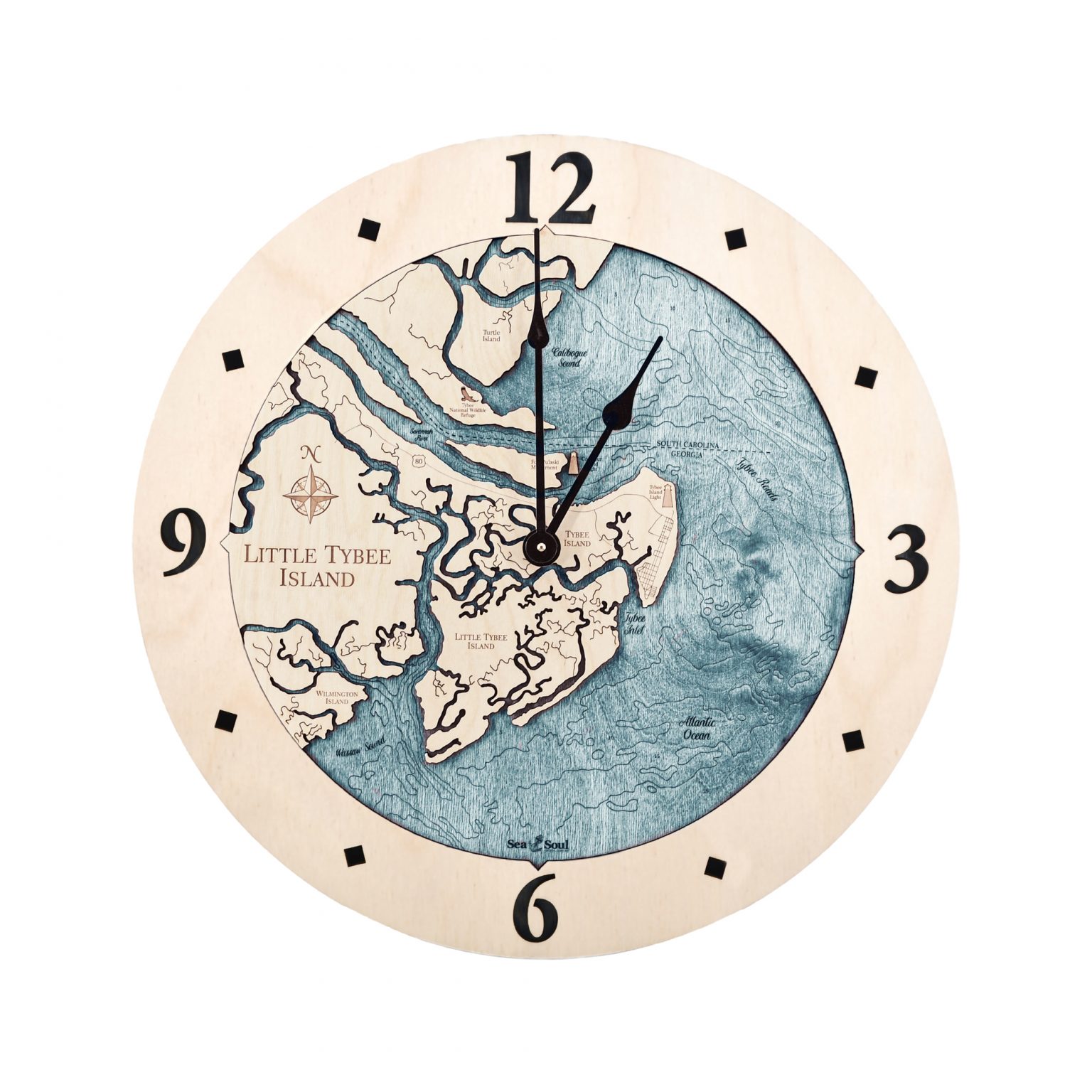 36" Little Tybee Island Nautical Map Clock - Sea and Soul Charts