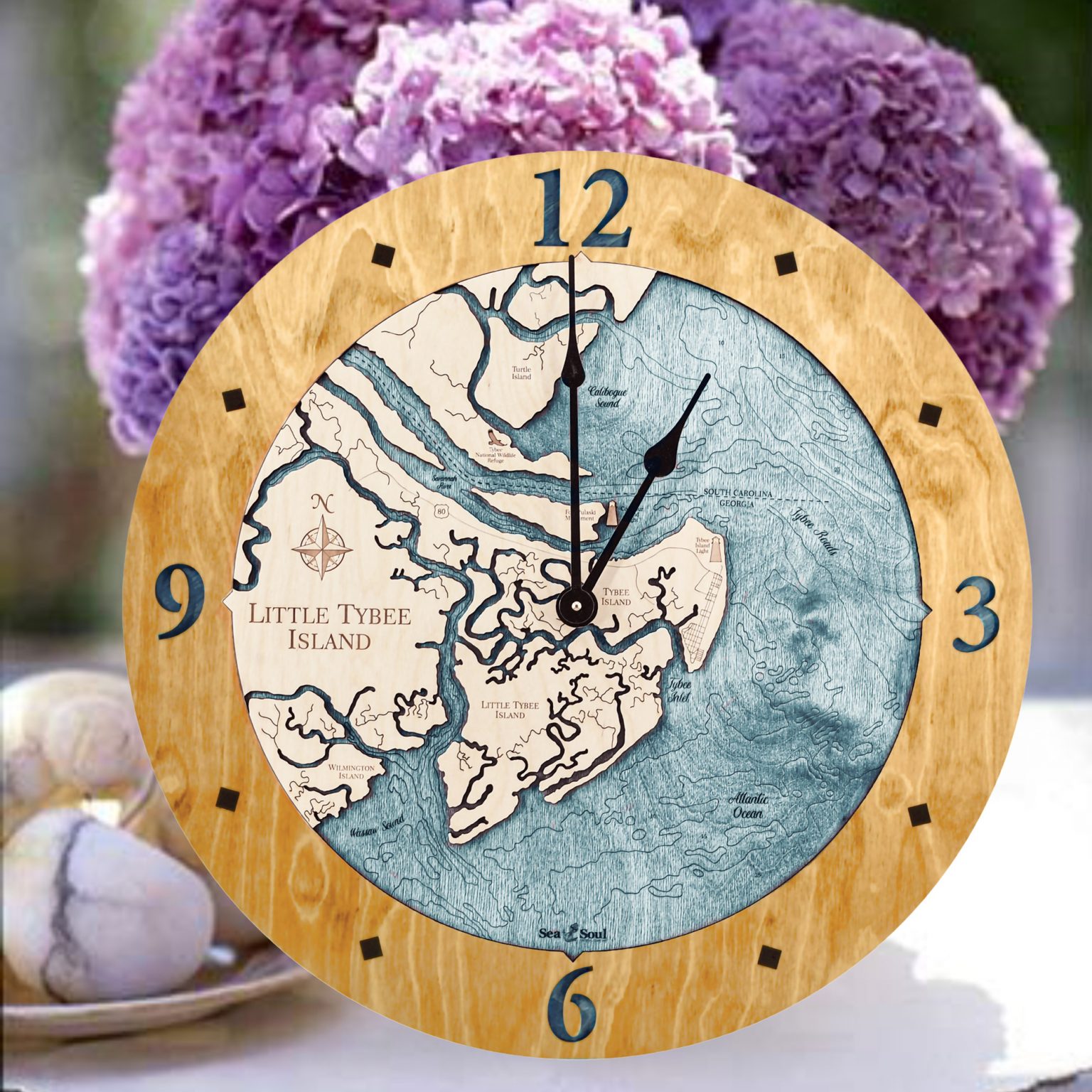 16" Little Tybee Island Nautical Map Clock - Sea and Soul Charts