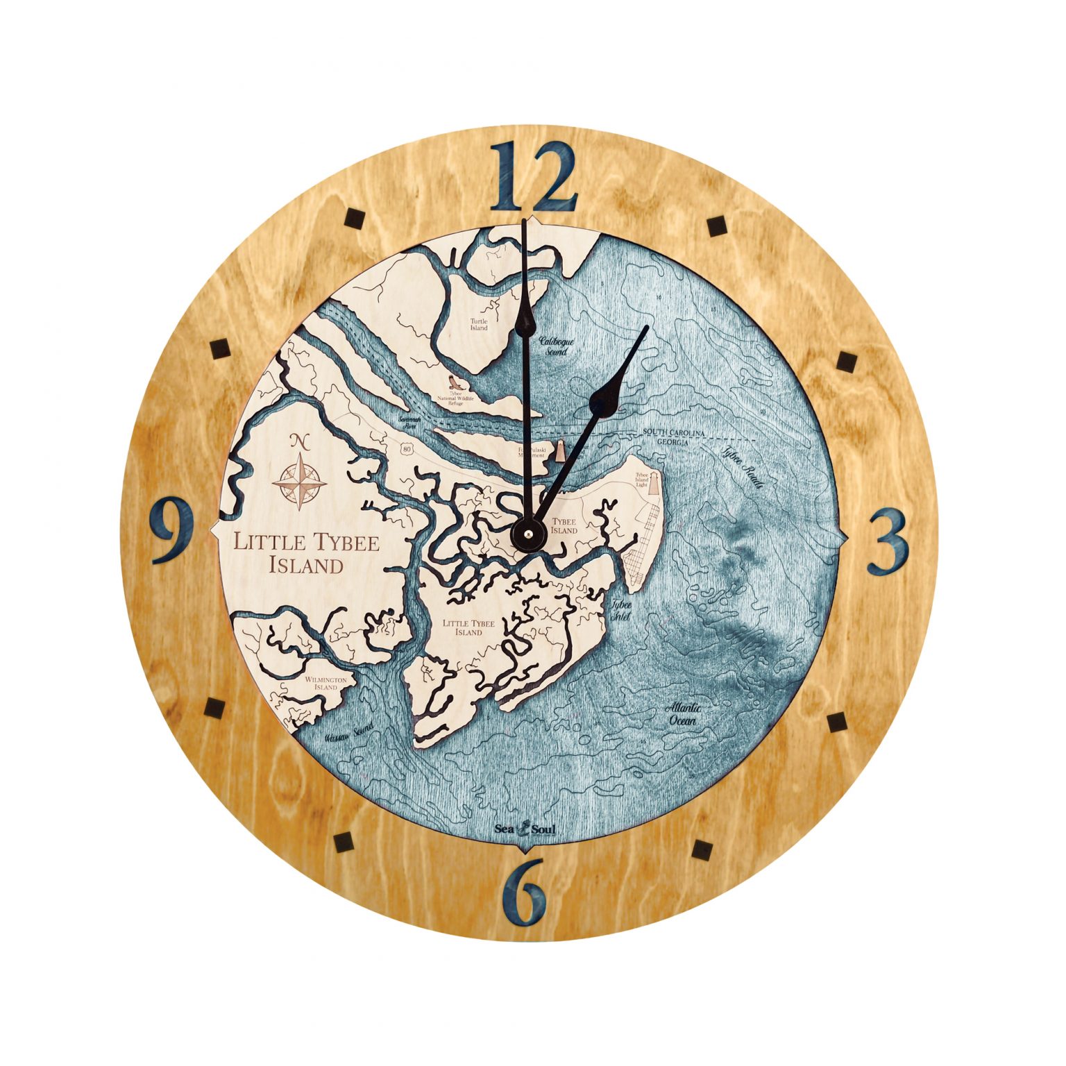 16" Little Tybee Island Nautical Map Clock - Sea and Soul Charts