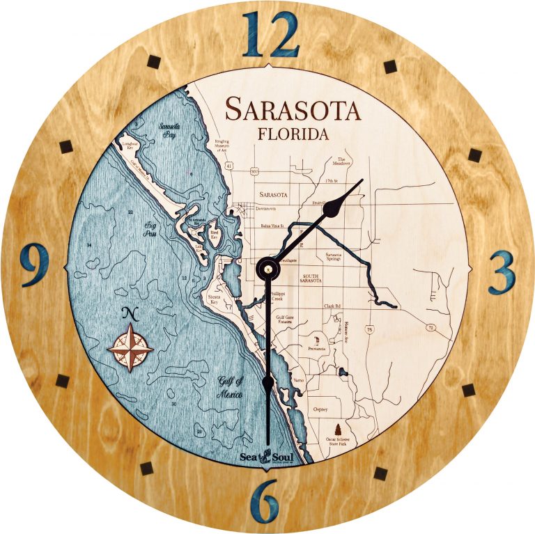 16" Sarasota Nautical Map Clock - Sea and Soul Charts