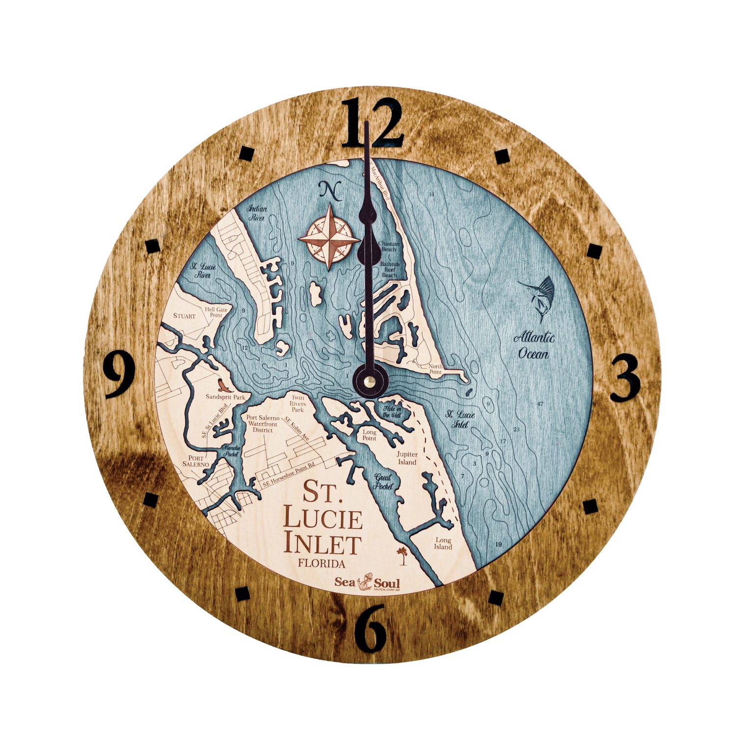 16" St Lucie Inlet Nautical Map Clock - Sea and Soul Charts