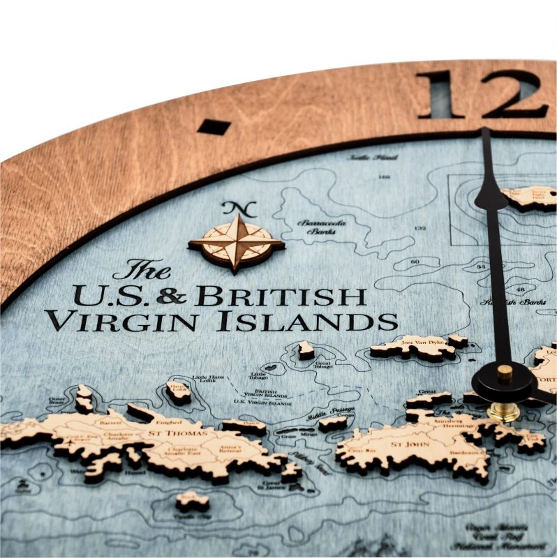 Virgin Islands Nautical Map Clock - Sea and Soul Charts