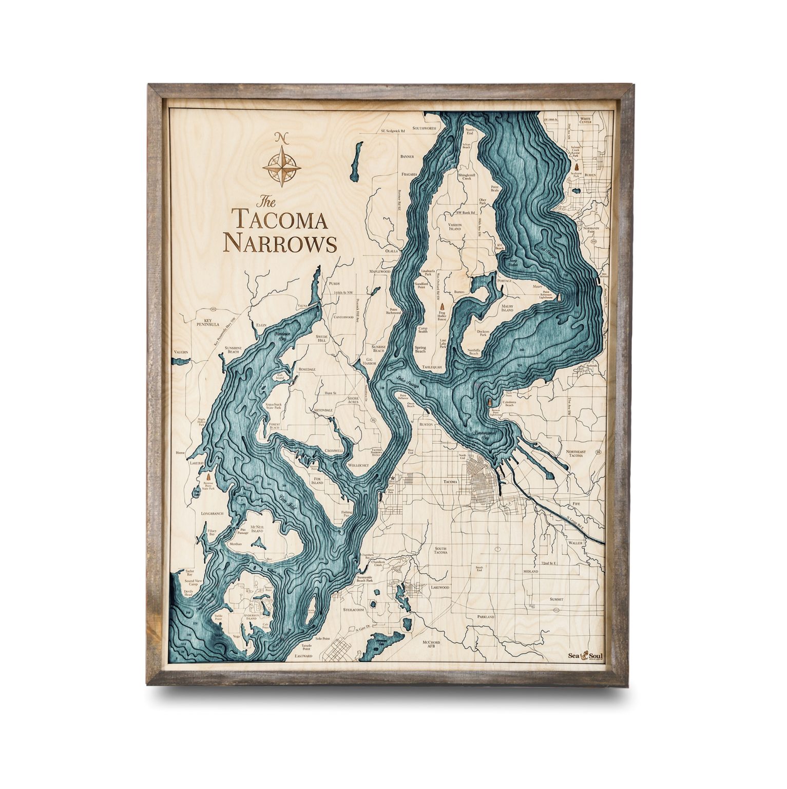 Tacoma Narrows Nautical Map Wall Art - Sea and Soul Charts