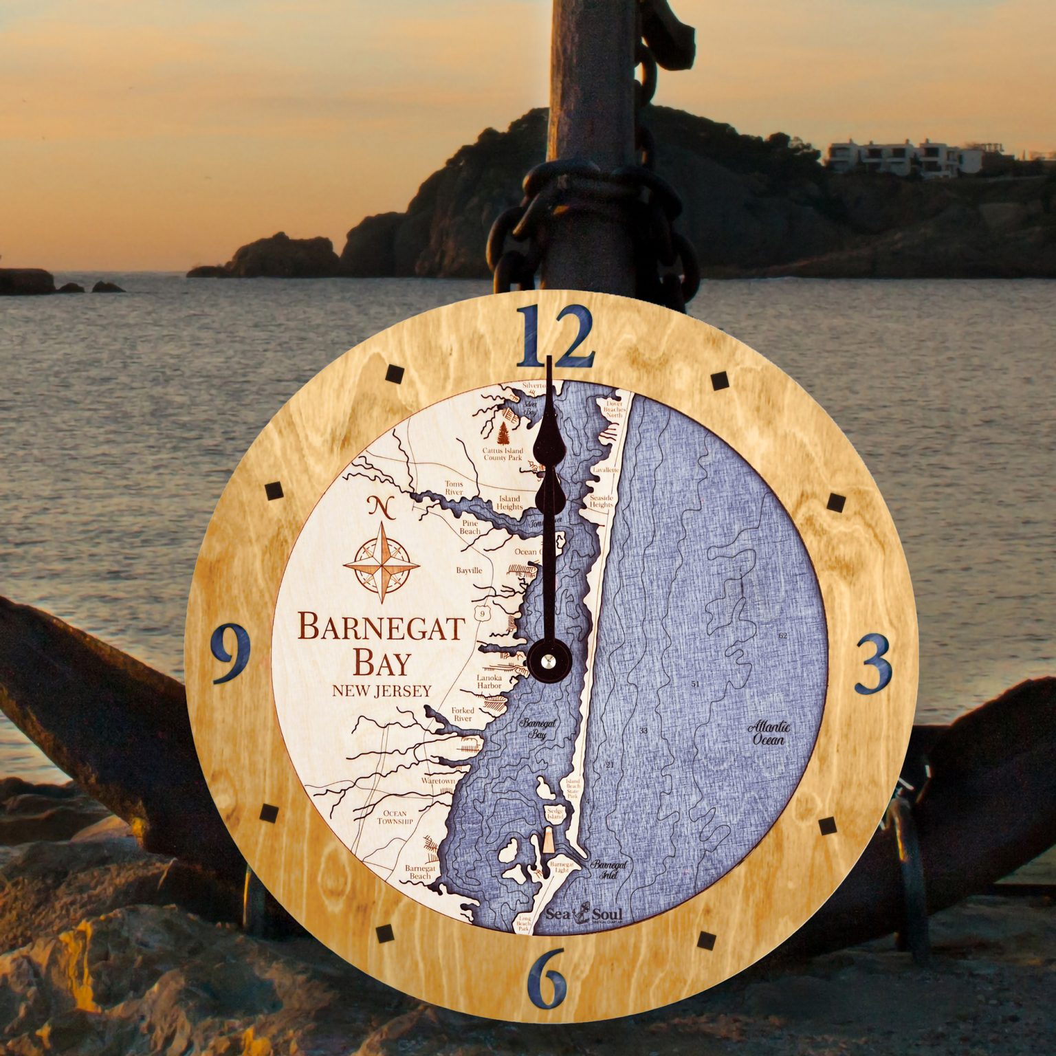 36" Barnegat Bay Nautical Map Clock - Sea and Soul Charts