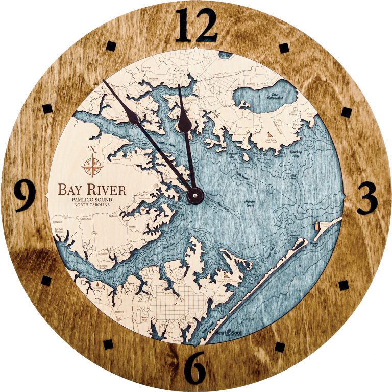 36" Bay River Nautical Map Clock - Sea and Soul Charts