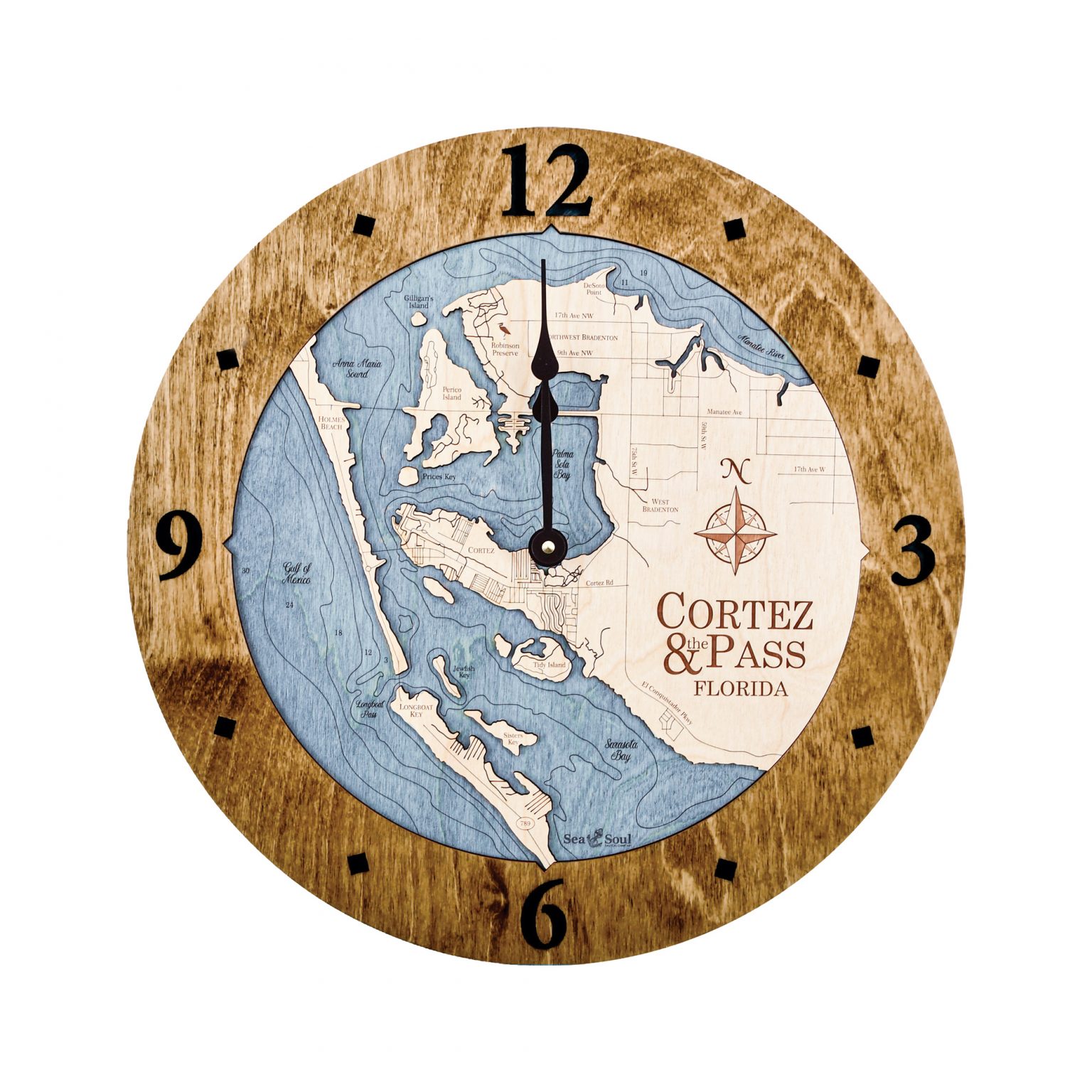 16" Cortez and Pass Nautical Map Clock - Sea and Soul Charts