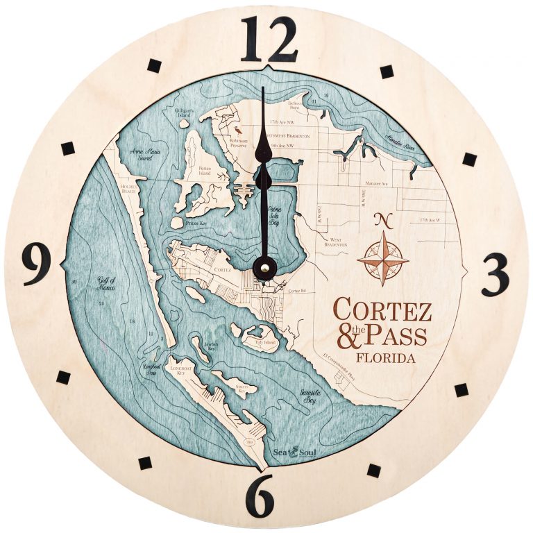 12" Cortez and Pass Nautical Map Clock - Sea and Soul Charts