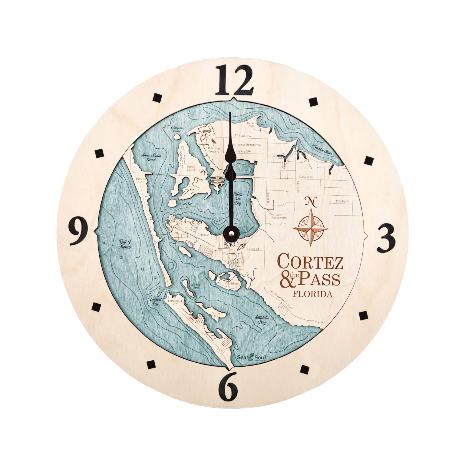 12" Cortez and Pass Nautical Map Clock - Sea and Soul Charts